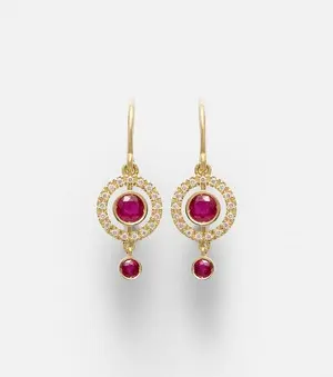 Ileana Makri Orbit 18kt Yellow Drop Earrings With Rubies And Diamonds - Gold