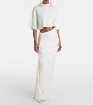 Alaïa Cropped Cotton And Wool-blend T-shirt - White