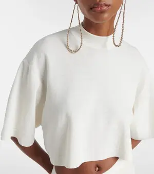 Alaïa Cropped Cotton And Wool-blend T-shirt - White