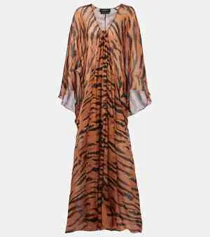 ADRIANA DEGREAS X Sabine Getty Printed Silk Kaftan - Brown