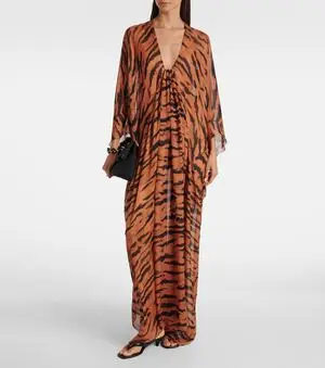 ADRIANA DEGREAS X Sabine Getty Printed Silk Kaftan - Brown