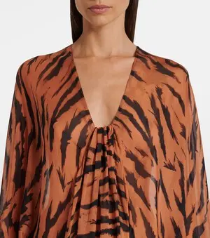 ADRIANA DEGREAS X Sabine Getty Printed Silk Kaftan - Brown