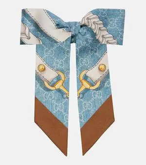 Gucci Horsebit Printed Silk Twill Scrunchie - Blue