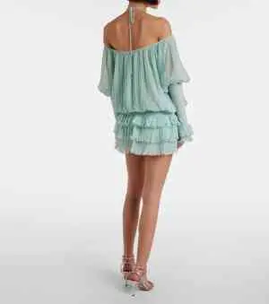 Blumarine Plissé Silk Chiffon Minidress