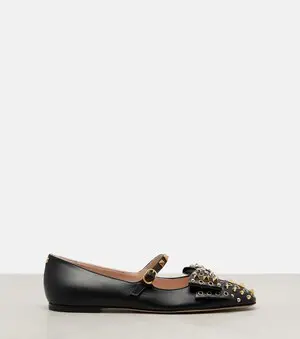 Valentino Garavani Bowow Studded Leather Ballet Flats - Black