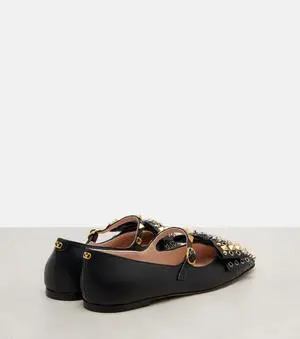 Valentino Garavani Bowow Studded Leather Ballet Flats - Black