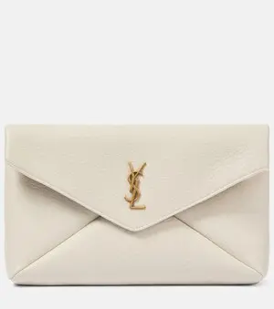 Saint Laurent Cassandre Large Leather Clutch - Neutrals