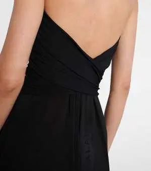 Alaïa Cross Draped Gathered Maxi Dress - Black