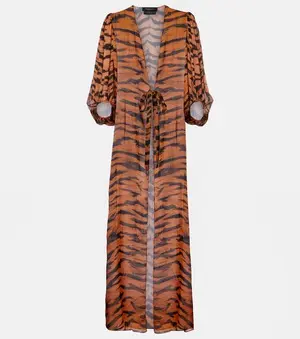 ADRIANA DEGREAS X Sabine Getty Printed Silk Kaftan - Black