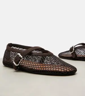 Alaïa Suede-trimmed Mesh Ballet Flats - Brown