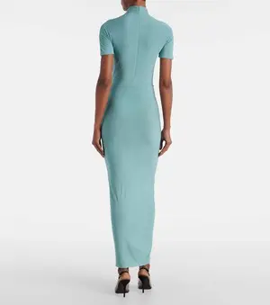 Alaïa Ruched Mock Neck Maxi Dress