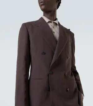 SAMAN AMEL Double-breasted Linen Canvas Blazer