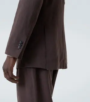 SAMAN AMEL Double-breasted Linen Canvas Blazer