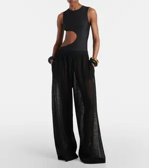 Alaïa Sheer Linen And Silk Wide-leg Pants - Black