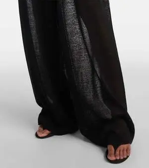 Alaïa Sheer Linen And Silk Wide-leg Pants - Black