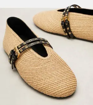 Alaïa Leather-trimmed Straw Ballet Flats - Beige