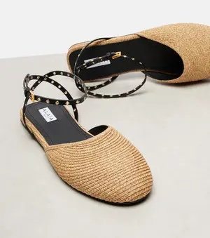 Alaïa Leather-trimmed Raffia Flats