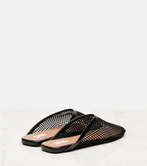 Alaïa Patent Leather-trimmed Fishnet Mules - Black