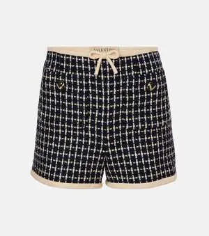 Valentino Garavani Vlogo Checked Wool-blend Bouclé Shorts