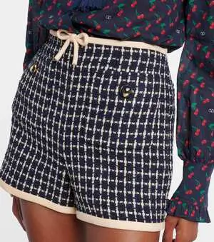 Valentino Garavani Vlogo Checked Wool-blend Bouclé Shorts
