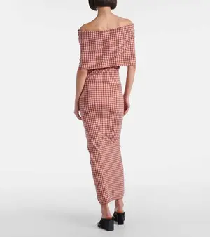 Alaïa Gingham Off-shoulder Maxi Dress