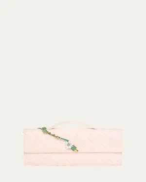 Bottega Veneta Andiamo Flower-embellished Leather Clutch Bag - Seashell Daisy