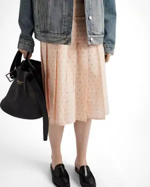 Prada Eyelet Lace Pleated Skirt
