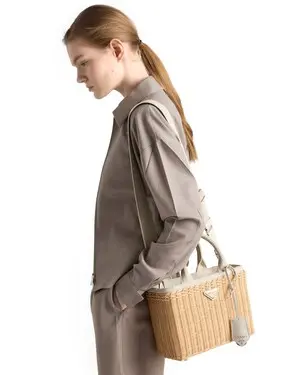 Prada Medium Wicker And Linen Blend Tote Bag