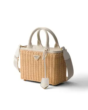Prada Medium Wicker And Linen Blend Tote Bag