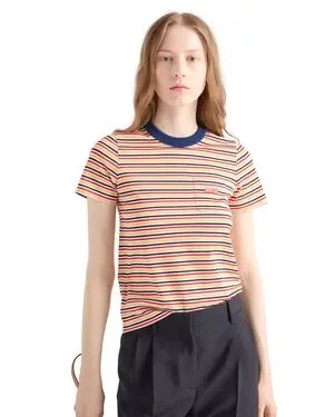 Prada Striped Lisle Cotton T-shirt - Neutral