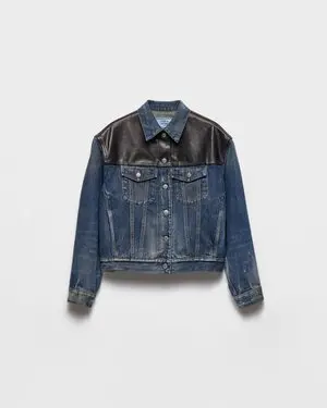 Prada Denim And Leather Jacket - Navy | Editorialist