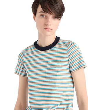 Prada Striped Lisle Cotton T-shirt - Neutral