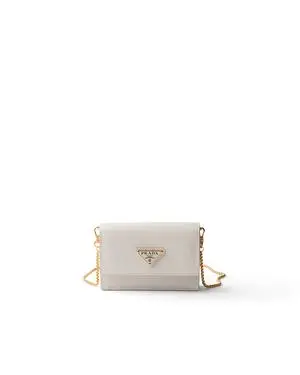 Prada Saffiano Leather Card Holder With Shoulder Strap - Neutral