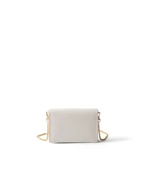 Prada Saffiano Leather Card Holder With Shoulder Strap - Neutral