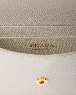 Prada Saffiano Leather Card Holder With Shoulder Strap - Neutral