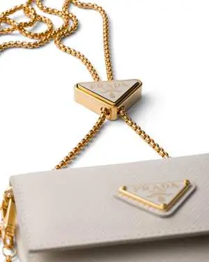 Prada Saffiano Leather Card Holder With Shoulder Strap - Neutral