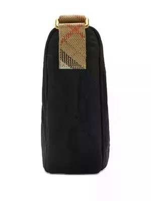 Burberry Quilted Nylon Crossbody Bag With Leather Trim And Equestrian Knight Design - Black