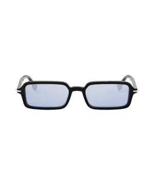 Fendi Selleria Acetate Rectangular Sunglasses - Shiny Black  / Blu Mirror