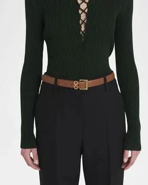 FERRAGAMO Donna Calfskin Leather Mini Gancini Belt - Brown
