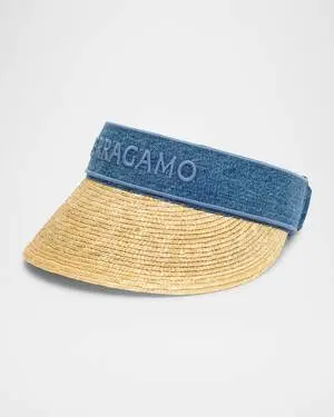 FERRAGAMO Straw Visor With Logo Band - Naturale