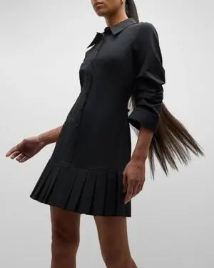 Cinq À Sept Lucilla Topstitched Pleated-hem Mini Shirtdress - Black