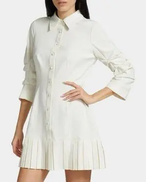 Cinq À Sept Lucilla Topstitched Pleated-hem Mini Shirtdress - Ivory