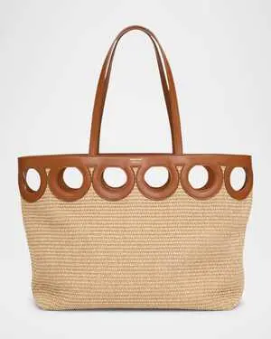 FERRAGAMO Gancini Frame Raffia Tote Bag