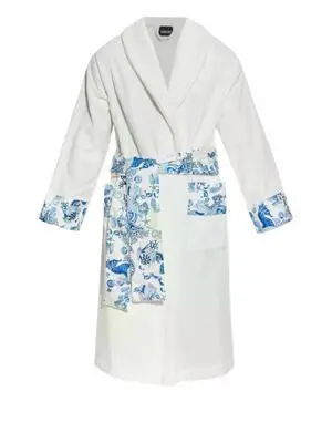 Versace Floral-print Belted Robe - White