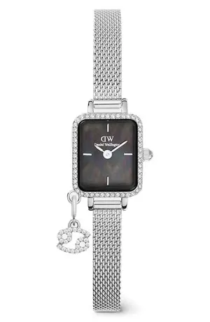 DANIEL WELLINGTON Quadro Mini Charm Mesh Strap Watch - Silver