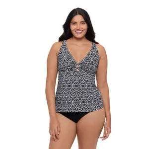 TRIMSHAPER Molly Double Ring Tankini Swimsuit Top Balinese Block