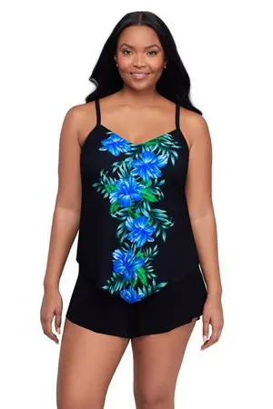TRIMSHAPER Hank Handkerchief Tankini Swimsuit Top - Rainforest Garland
