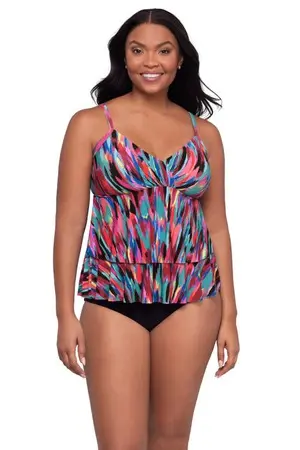 TRIMSHAPER Leona V-neckline Tankini Swimsuit Top - Abstract Mosaic