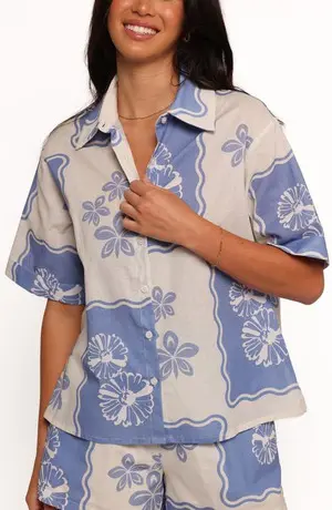 PETAL & PUP Floral Camp Shirt - Blue Dahlia