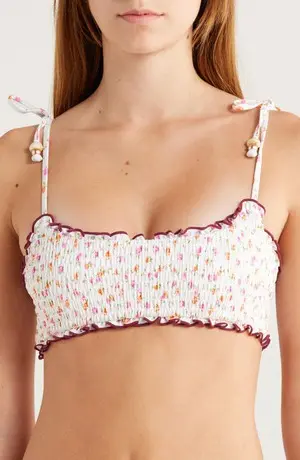 KULANI KINIS Smocked Squareneck Bikini Top - Rosie Posie